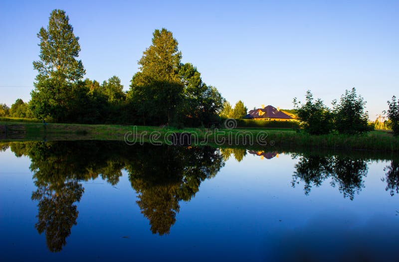 A Fairy-tale Lake in the Forest, the Trees are Reflected in the Water ...