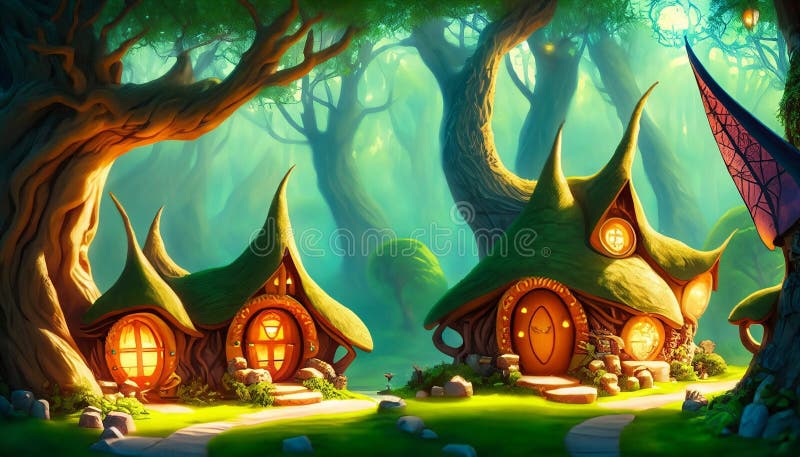 Fairy Tale Landscape with Fairy Creatures Stock Illustration ...