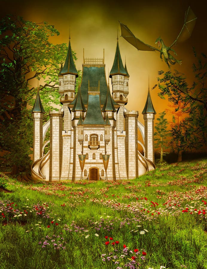Fairy Tale Magical Castle in the Stormy Night Stock Illustration ...