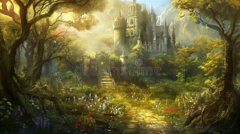Fairy Tale Majesty, Castle of the Princess in Lush Forest. Generative ...