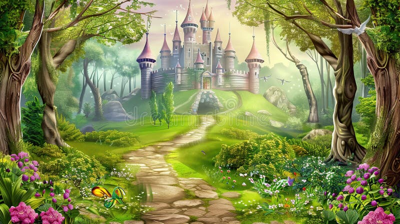 Fairy Tale Majesty, Castle of the Princess in Lush Forest. Generative ...