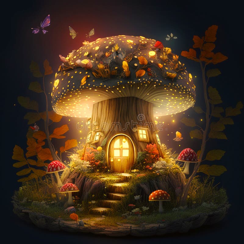 Fairy tale mushroom house stock illustration. Illustration of fairytale ...