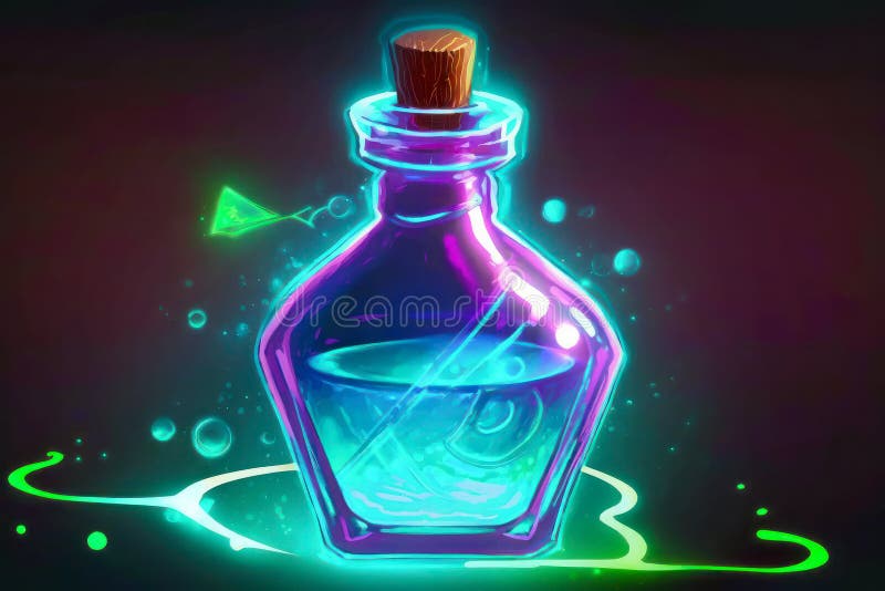 Fairy Tale Neon Painted Poison Colorful Potion on Table, Generative Ai ...