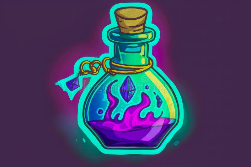 Fairy Tale Neon Painted Poison Colorful Potion on Table, Generative Ai ...