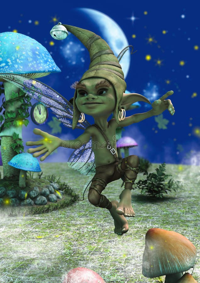 Portrait of a Fairy Tale Pixie Male Jumping. Stock Illustration ...