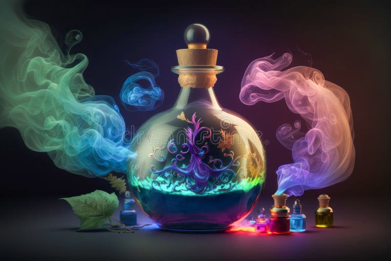 Fairy Tale Poison or Healing Colorful Potion on Table, Generative Ai ...