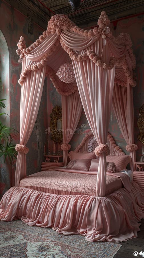 Fairy-tale Princess Bedroom with a Canopy Bed and Whimsical Decor Stock ...