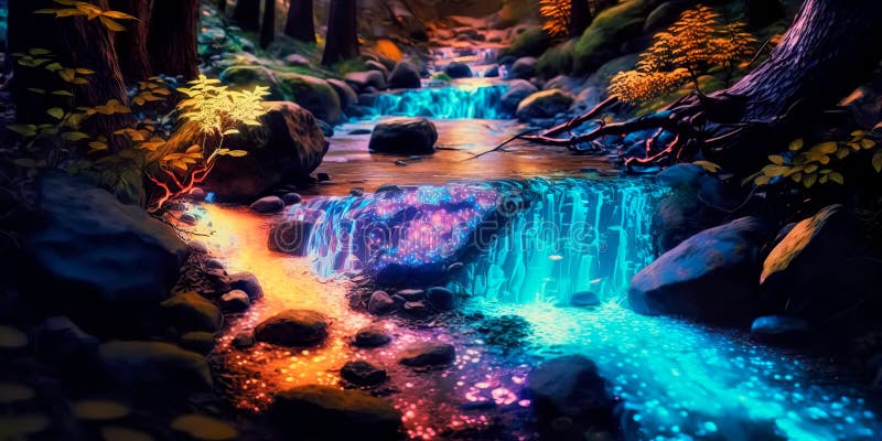 Fairy-tale Stream Flowing through the Forest, in Which Crystal Water ...