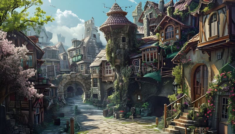 Fairy Tale Town stock illustration. Illustration of castle - 303226940