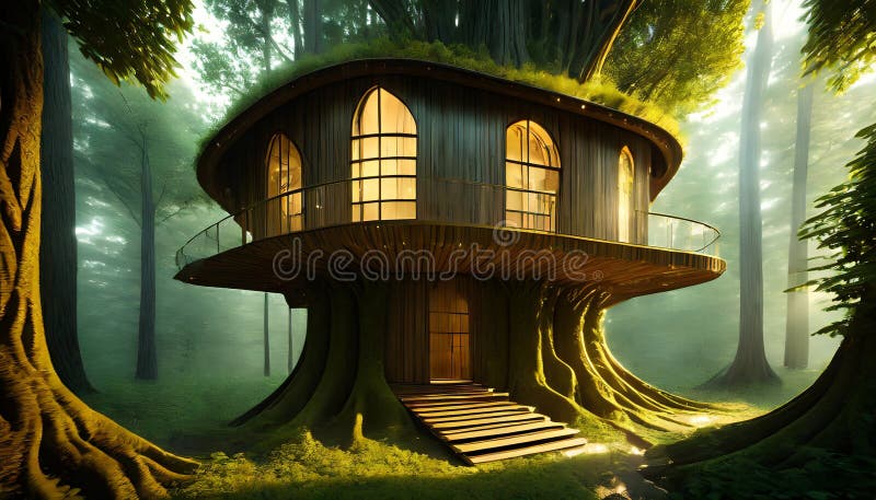 Fairy tale tree house stock illustration. Illustration of darkness ...