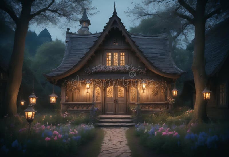 A Fairy Tale Wonderland with Nature and a Small Magical House Stock ...