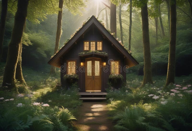 A Fairy Tale Wonderland with Nature and a Small Magical House Stock ...
