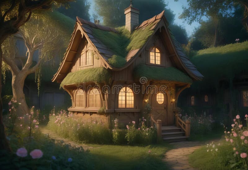 A Fairy Tale Wonderland with Nature and a Small Magical House Stock ...