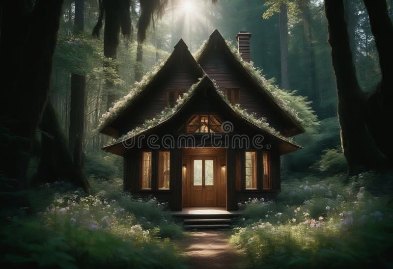 A Fairy Tale Wonderland with Nature and a Small Magical House Stock ...