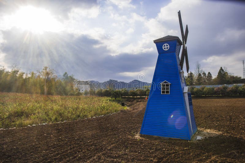 Fairy Tale World Blue Windmill Stock Image - Image of white, blue ...