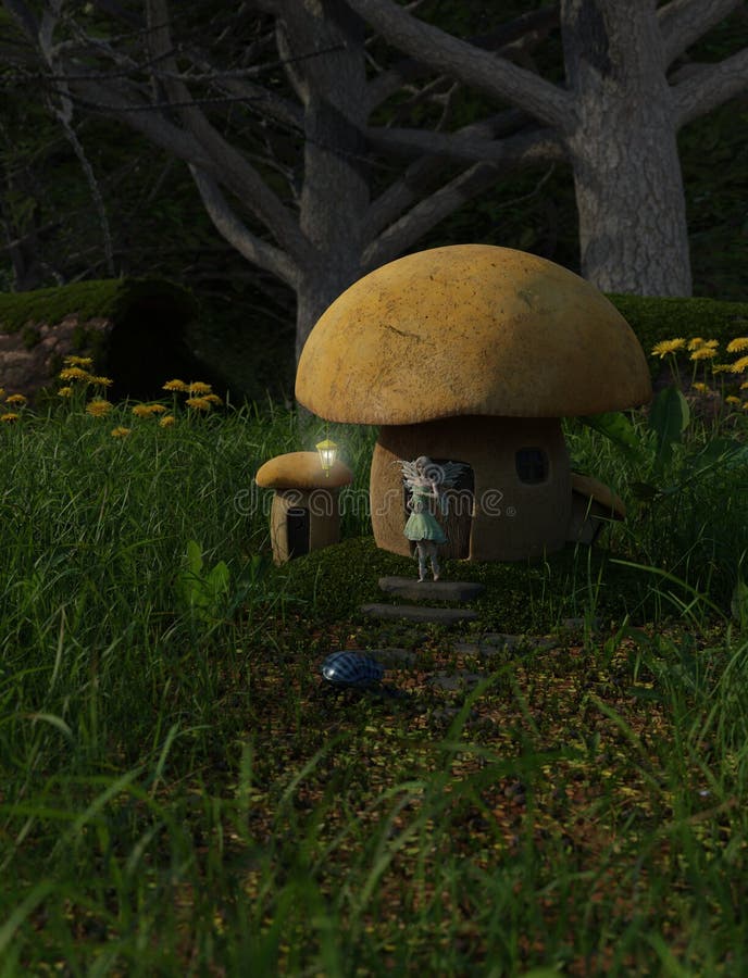 Fairy Toadstool House in the Forest Stock Illustration - Illustration ...