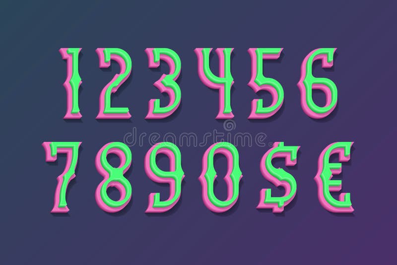 Fairy Two-layer Numbers with Currency Signs in 3d Vintage Style Stock ...