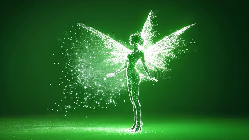 Fairy with Wings Made of Particles Spreading Magic on Green Screen ...