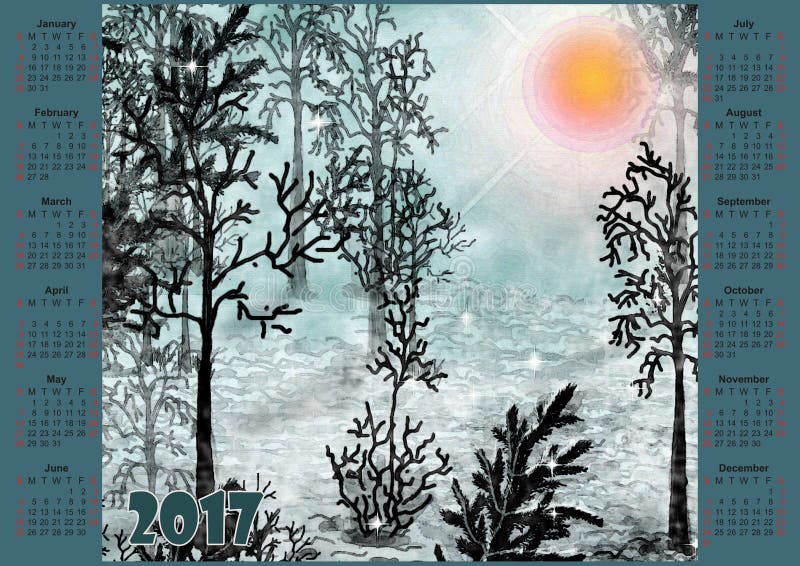 Fairy Winter Forest 2017 Calendar Design Printable Stock Illustration ...