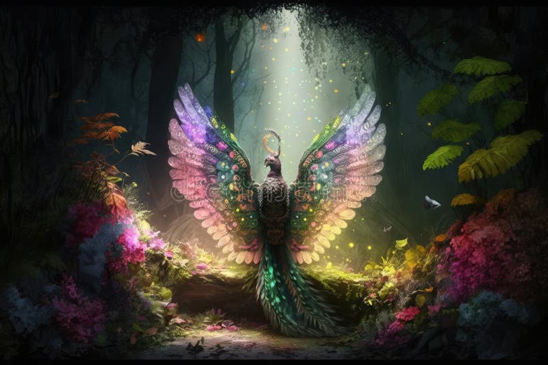 Fairytale Bird Creature in the Forest Stock Illustration - Illustration ...