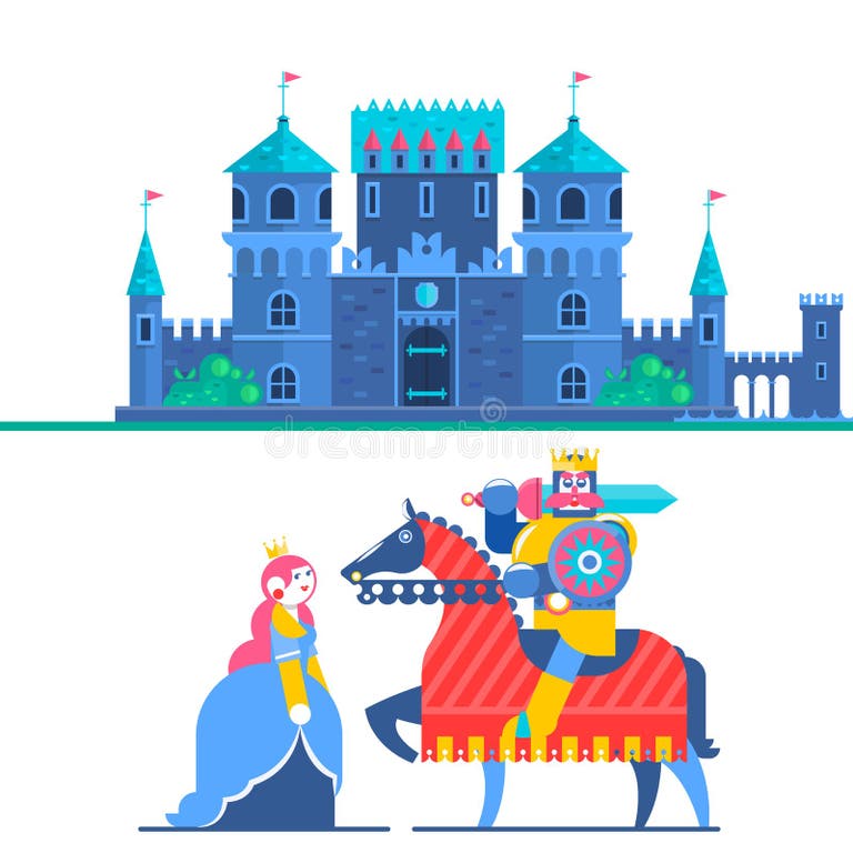 Fairytale Castle. Characters Prince and Knight. Vector Illustrations ...