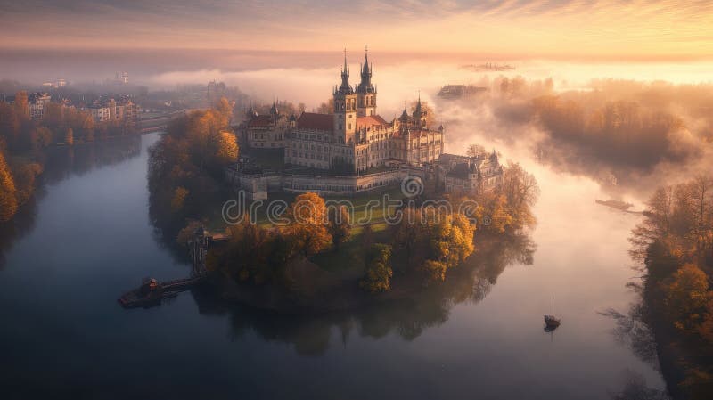 Fairytale Castle Enshrouded in Mist: Golden Hour Glory Reflecting on ...