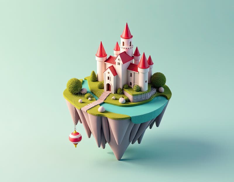 Fairytale Castle on a Floating Island - 3D Render Stock Illustration ...