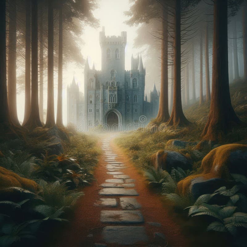 A Fairytale Castle in the Forest with a Stone Path. Stock Image - Image ...