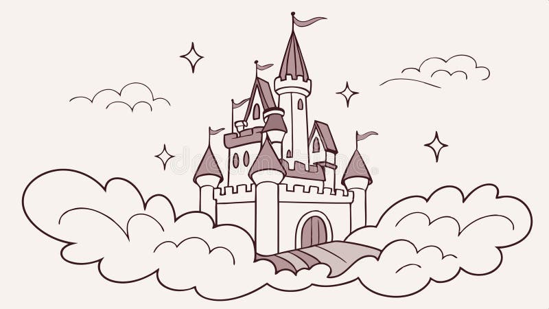 Fairytale Castle Outline with Clouds and Whimsical Architectural Design ...