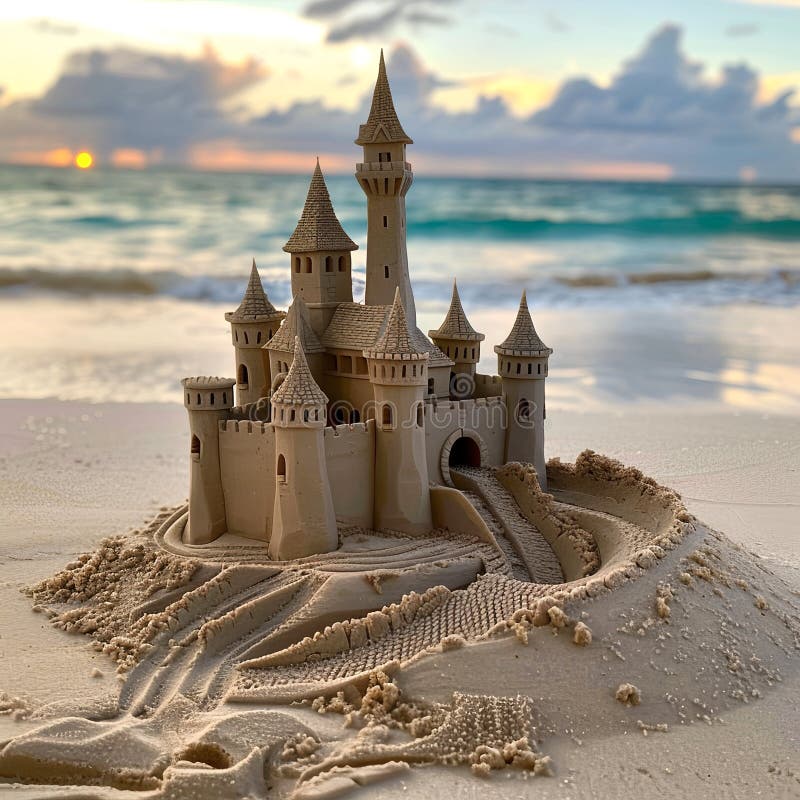 Fairytale Castle on Sandy Beach Stock Photo - Image of sandy, play ...