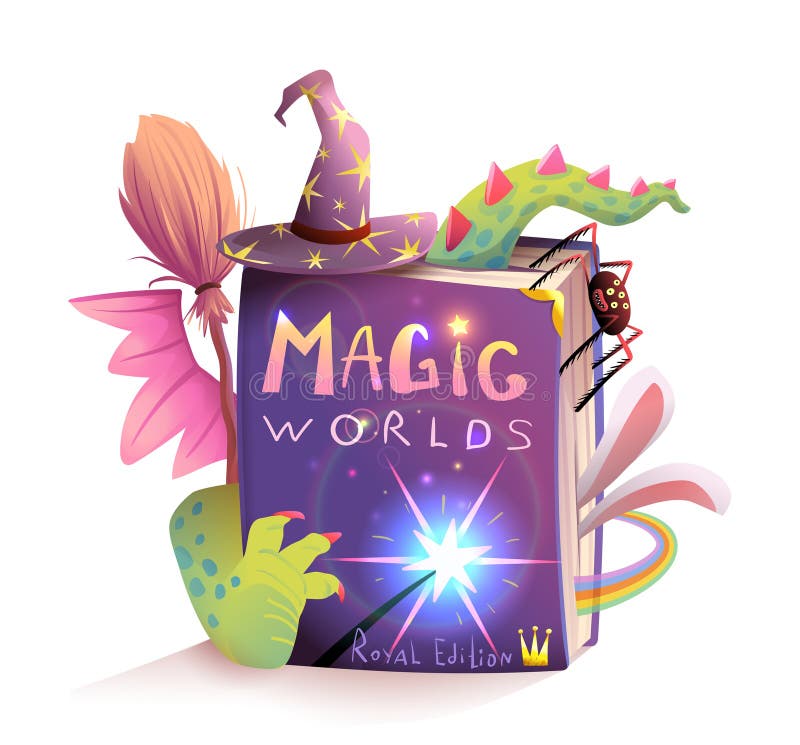 Fairytale Enchanted Magic Book Filled with Fantasy Stock Illustration ...