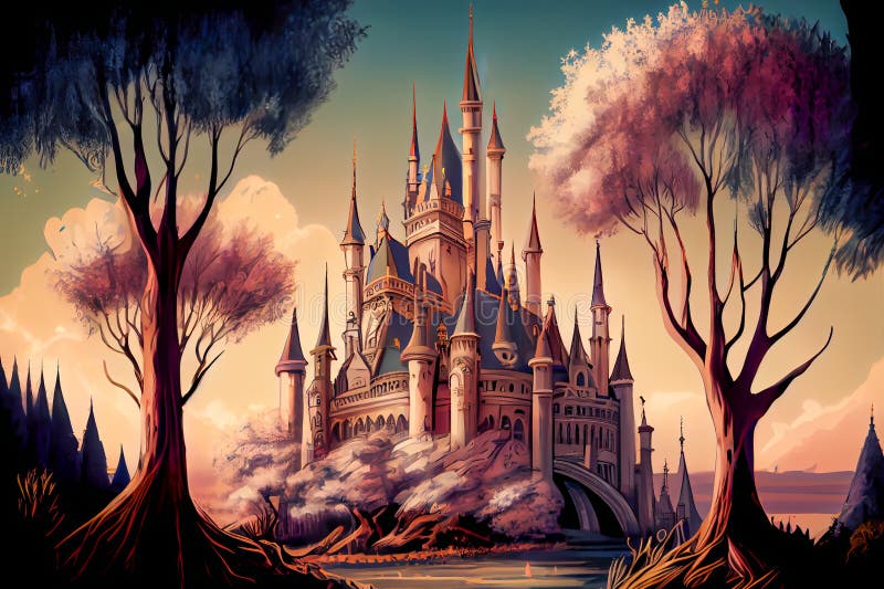 Fairytale Beautiful Castle, Ai Illustration Stock Illustration ...