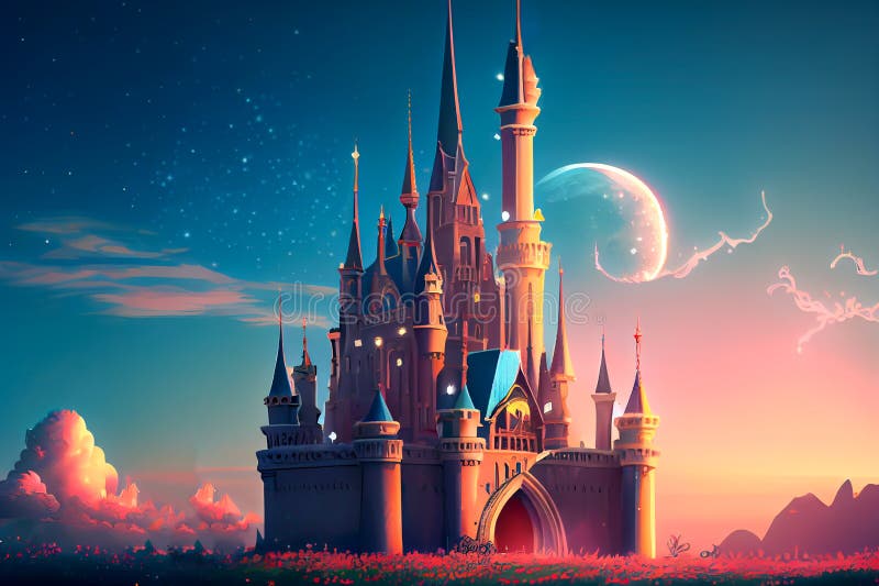 Fairytale Beautiful Castle, Ai Illustration Stock Illustration ...