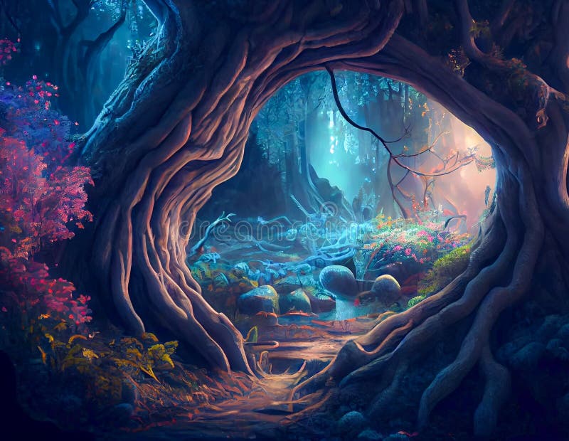 Fairytale Fantasy Forest, Ai Illustration Stock Illustration ...