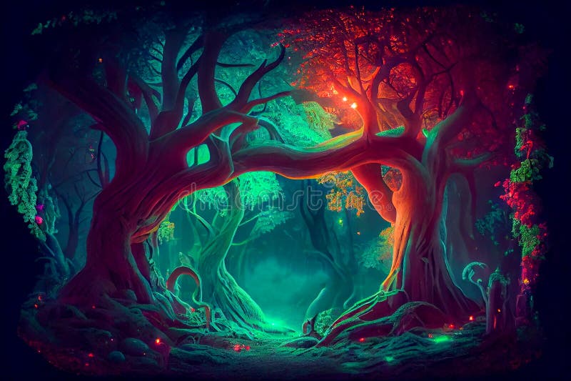 Fairytale Fantasy Forest, Ai Illustration Stock Illustration ...