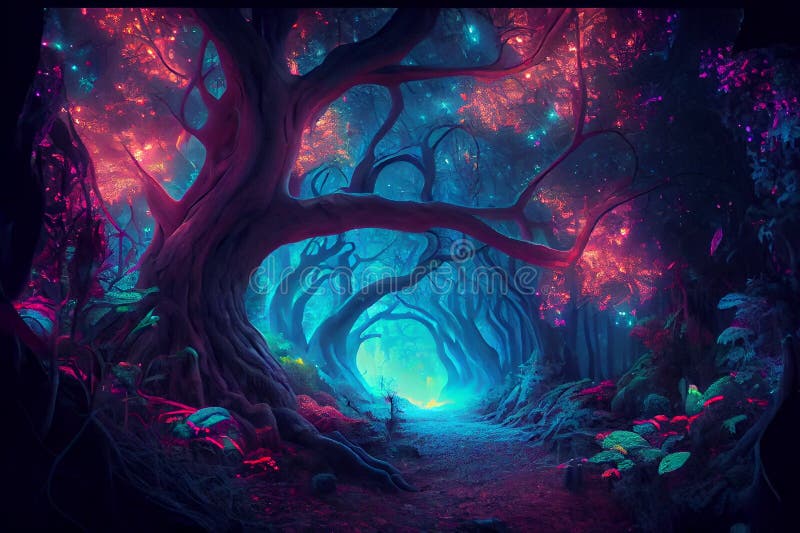 Fairytale Fantasy Forest, Ai Illustration Stock Illustration ...
