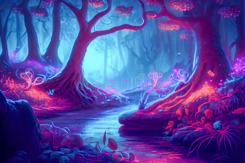 Fairytale Fantasy Forest, Ai Illustration Stock Illustration ...