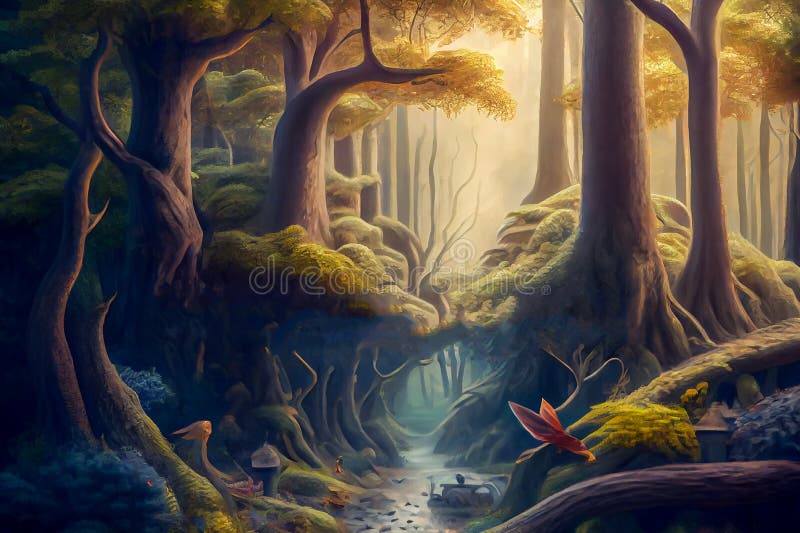 Fairytale Fantasy Forest with House Inside a Big Tree, Ai Illustration ...