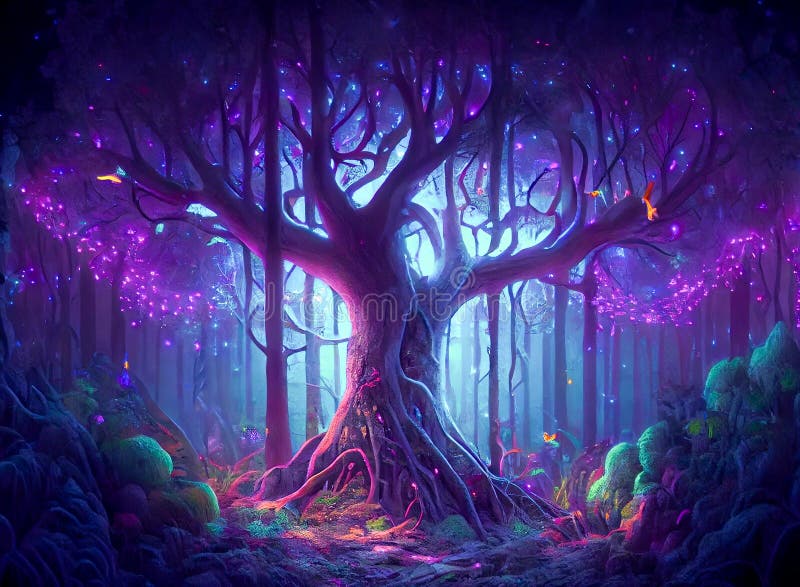 Fairytale Fantasy Forest with House Inside a Big Tree, Ai Illustration ...