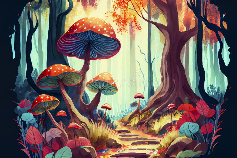 Fantasy Fairytale Forest with Giant Mushrooms, Generative Ai ... Fantasy Fairytale Forest with Giant Mushrooms, Generative Ai ...