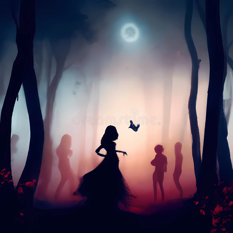 Fairytale forest moonlight stock illustration. Illustration of moon ...