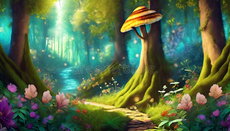 Fairytale forest stock illustration. Illustration of leaf - 325184324