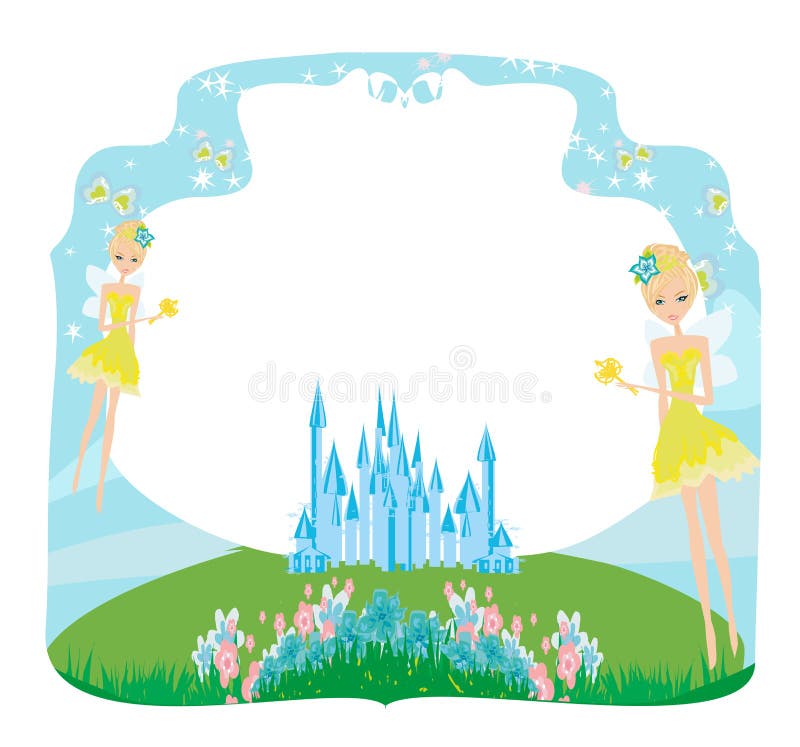 Fairytale Frame with Little Fairies Stock Vector - Illustration of ...