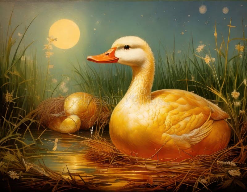Fairytale Goose Sitting on a Golden Egg Stock Illustration ...