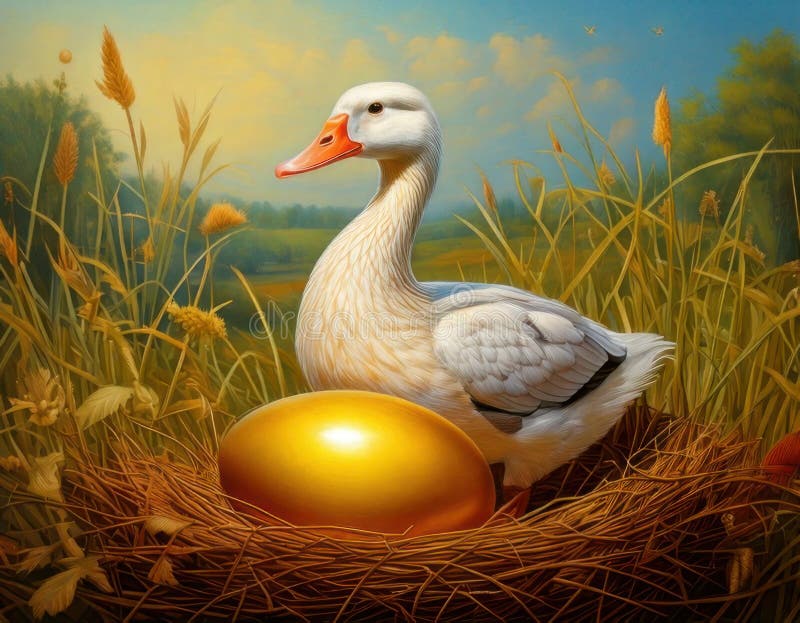 Fairytale Goose Sitting on a Golden Egg Stock Illustration ...