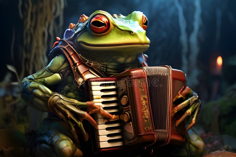 Fairytale Green Frog Plays the Button Accordion Stock Image - Image of ...