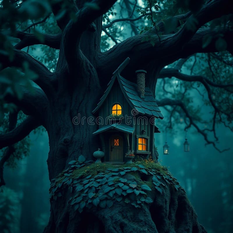 Fairytale House of Forest Creatures Stock Illustration - Illustration ...