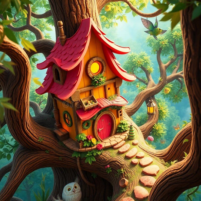 Fairytale House of Forest Creatures Stock Illustration - Illustration ...