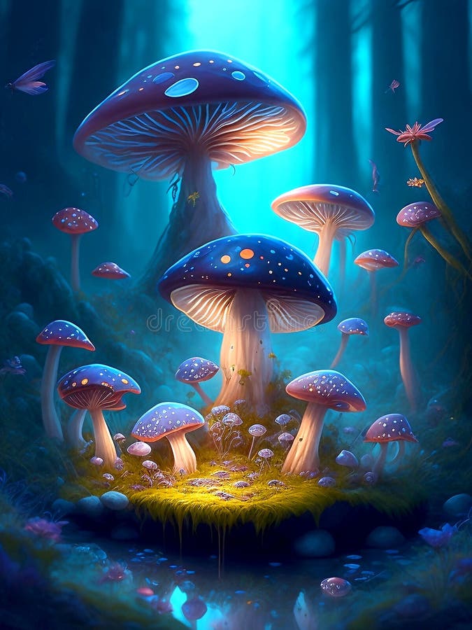 Fairytale Magic Mushrooms Growing in the Forest Illustration Generated ... Fairytale Magic Mushrooms Growing in the Forest Illustration Generated ...