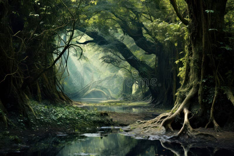 Fairytale Magical Forest with Fantastic Plants Stock Illustration ...